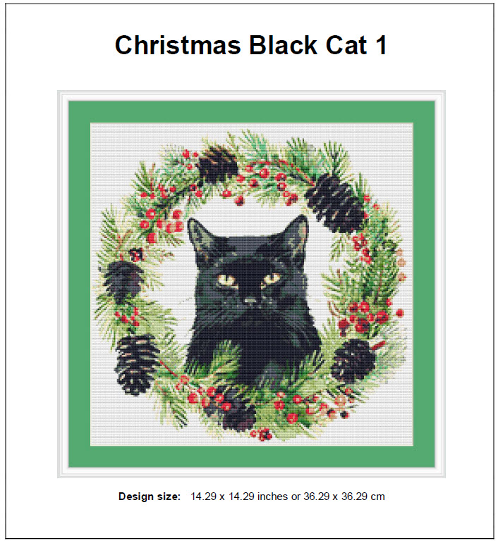 Christmas Black Cat 1 - Cross Stitch Pattern - Instant Download